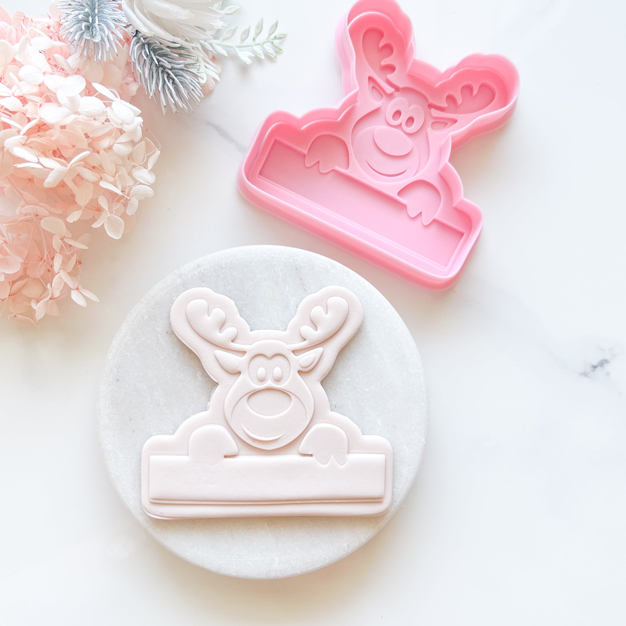 Rudolf With Sign" - Cookie Cutter & Stamp | Christmas Cookie Cutter ...
